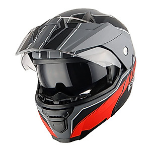1Storm New Motorcycle Modular Flip up Full Face Helmet Dual Visor: HJK910 DSPORT Race Red