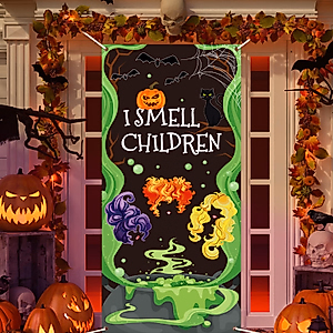 Halloween Door Decorations Halloween Witch Door Cover I Smell Children Wall Decoration Sign Front Door or Indoor Home Decor for Witch Sisters Night Party Supplies