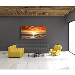 Baisuart S0162 Canvas Prints Wall Art Sunset Ocean Beach Pictures Photo Paintings for Living Room Bedroom Home Decorations Stretched and Framed Seascape Waves Landscape Giclee Artwork 30x60inch