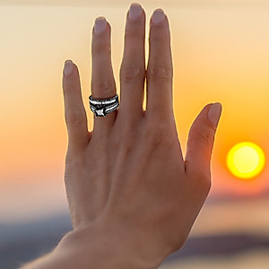 AIMAOMI Womens Two in One Ring Set Elegant Engagement Rings Square Cut Solitaire Inlaid Zircon Bridal Wedding Band (Black, 8)