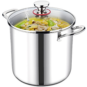 LIANYU 12 Quart Stock Pot with Lid, 18/10 12 QT Stainless Steel Soup Pot, Tri-Ply Heavy Duty large Canning Pasta Pot, Big Deep Pot for Cooking, Nonstick Induction Stockpot with Measuring Mark