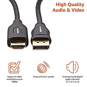 Amazon Basics Uni-Directional DisplayPort to HDMI Cable - 3 Feet, 5-Pack