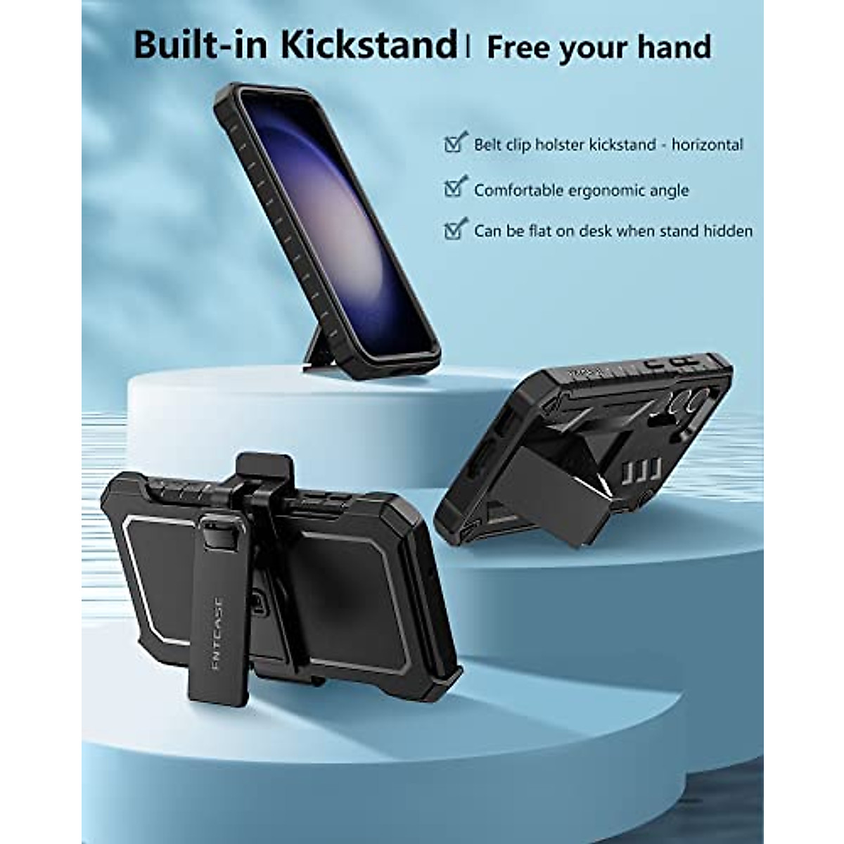 FNTCASE for Samsung Galaxy S23-Plus Case: Heavy Duty Rugged Shockproof Protective Cover with Belt-Clip Holster & Kickstand | Military Grade Protection Durable Phone Case for Galaxy S23 Plus Black