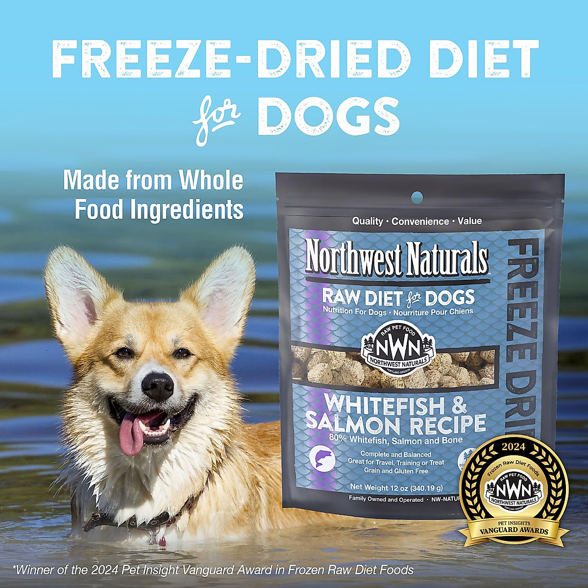 Northwest Naturals Freeze-Dried Whitefish & Salmon Dog Food - Bite-Sized Nuggets - Healthy,-Limited Ingredients, Human Grade Pet Food, All Natural - 12 Oz