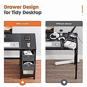 Sweetcrispy Small Computer Desk, 40X24 Inch Office Writing Work Study Gaming PC Table with 2-Tier Drawers Storage Shelf, Side Headphone Hook, Modern Simple Style for Home Bedroom, Black Wood