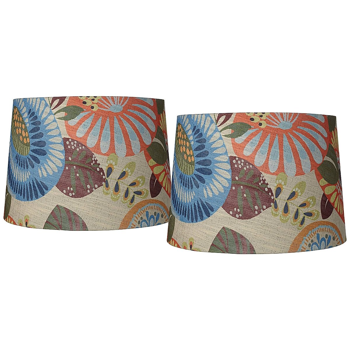 Set of 2 Tapered Drum Lamp Shades Multi Color Tropic Abstract Floral Medium 14" Top x 16" Bottom x 11" Slant Spider with Replacement Harp and Finial Fitting - Springcrest
