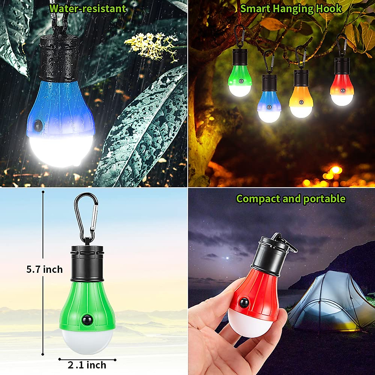 Doukey Portable Camping Lanterns [4 Pack] LED Tent Lanterns Emergency Light for Backpacking, Hiking, Hurricane Outage