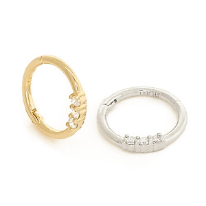 ANYGOLDS 14K Real Solid Gold Diamond Hoop Earring - Elegant Cartilage Daith Helix - Tragus Conch Septum Design - Nose Clicker Ring Piercing Jewelry - 18Gauge - 1 PCS (14K White Gold)