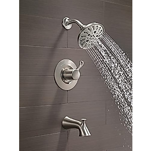 Delta Faucet Esato 14 Series Single-Handle Tub and Shower Trim Kit, Shower Faucet with 5-Spray H2Okinetic Shower Head, SpotShield Brushed Nickel 144897-SP (Valve Included)