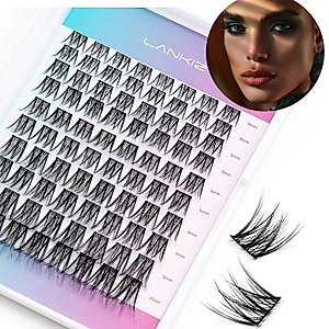 LANKIZ DIY Eyelash Extension,Lash Clusters Individual Lash Extensions, Wide Wsipy Cluster, Soft and Lightweight 10-20mm Mix Resuale Wide Band Cluster Lashes for Home use (Hybrid)