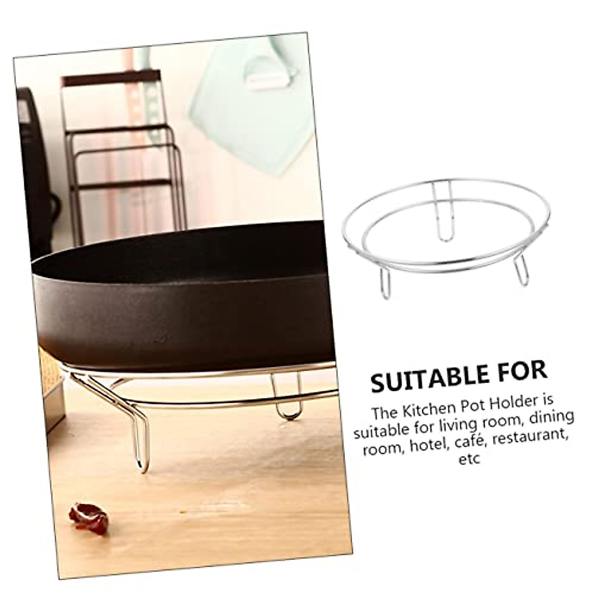 Mobestech Stainless Steel Pot Rack Desktop Tripod Heavy Duty Tripod Stainless Steel Saute Pan Wok Ring for Gas Stove Korean Pot Wok Ring for Electric Stove Stainless Steel Silver Pan Rack