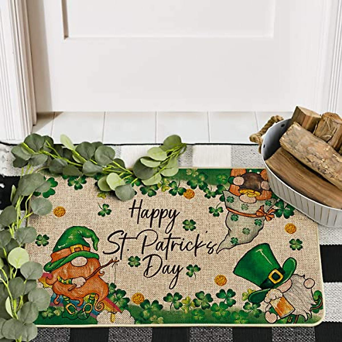 Artoid Mode Genome Happy St. Patrick's Day Welcome Decorative Doormat, Seasonal Spring Low-Profile Rug Switch Mat for Indoor Outdoor 17x29 Inch