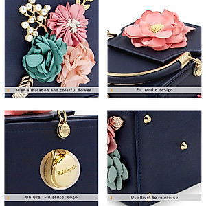 Milisente Evening Clutch Bag for Women Floral Square Box Evening Bags Crossbody Shoulder handBags Flower Wedding Clutch Purse(Navy Blue)