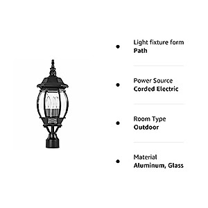NUVO 60/899 Central Park Outdoor 3-Light Post Lantern, 60 Watts/120 Volts (Black), 21 x 7.4 Inches