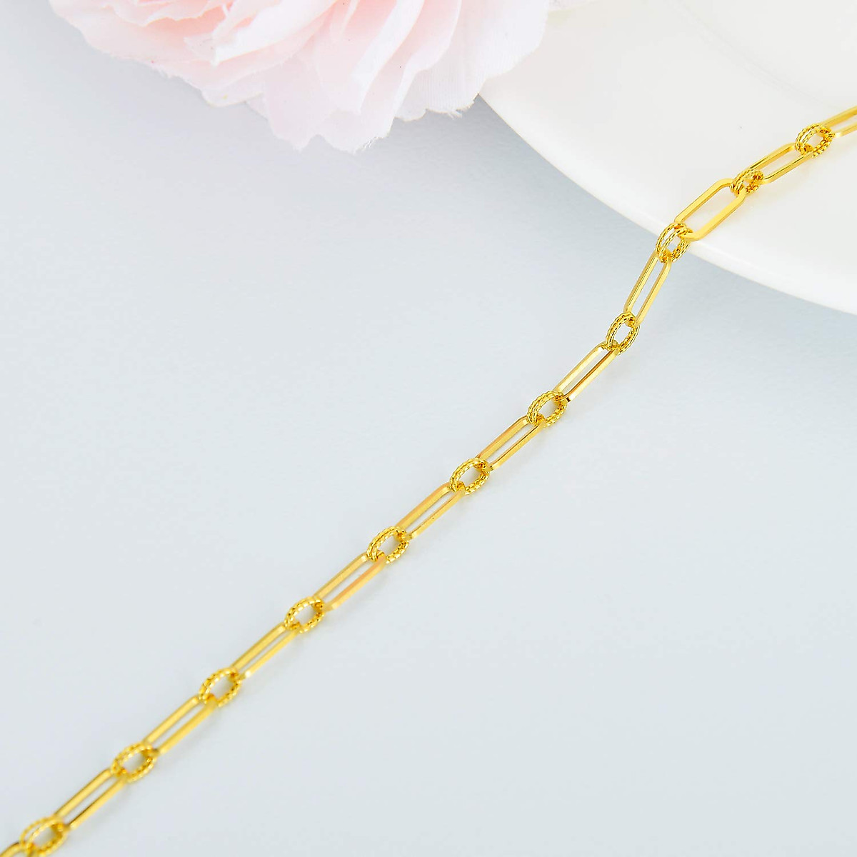 SISGEM Solid 18k Gold Paper Clip Link Chain Anklet for Women, Real 18 Carat Gold Ankle Bracelet Jewelry Gifts for Her, (3MM, 9-10.5 Inch)