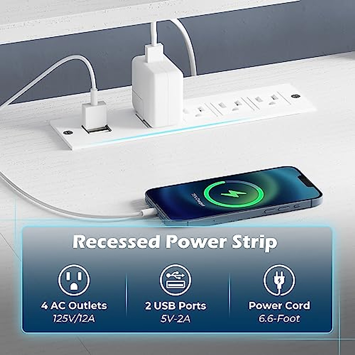 SUPERJARE L Shaped Computer Desk with Power Outlets & LED Lights and Nightstands Set of 2 with Charging Station & LED Light Strips, White