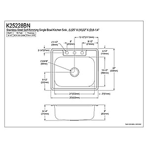 Kingston Brass K25228BN 22 Gauge Single Bowl Stainless Steel Self-Rimming Kitchen Sink, Brushed Nickel