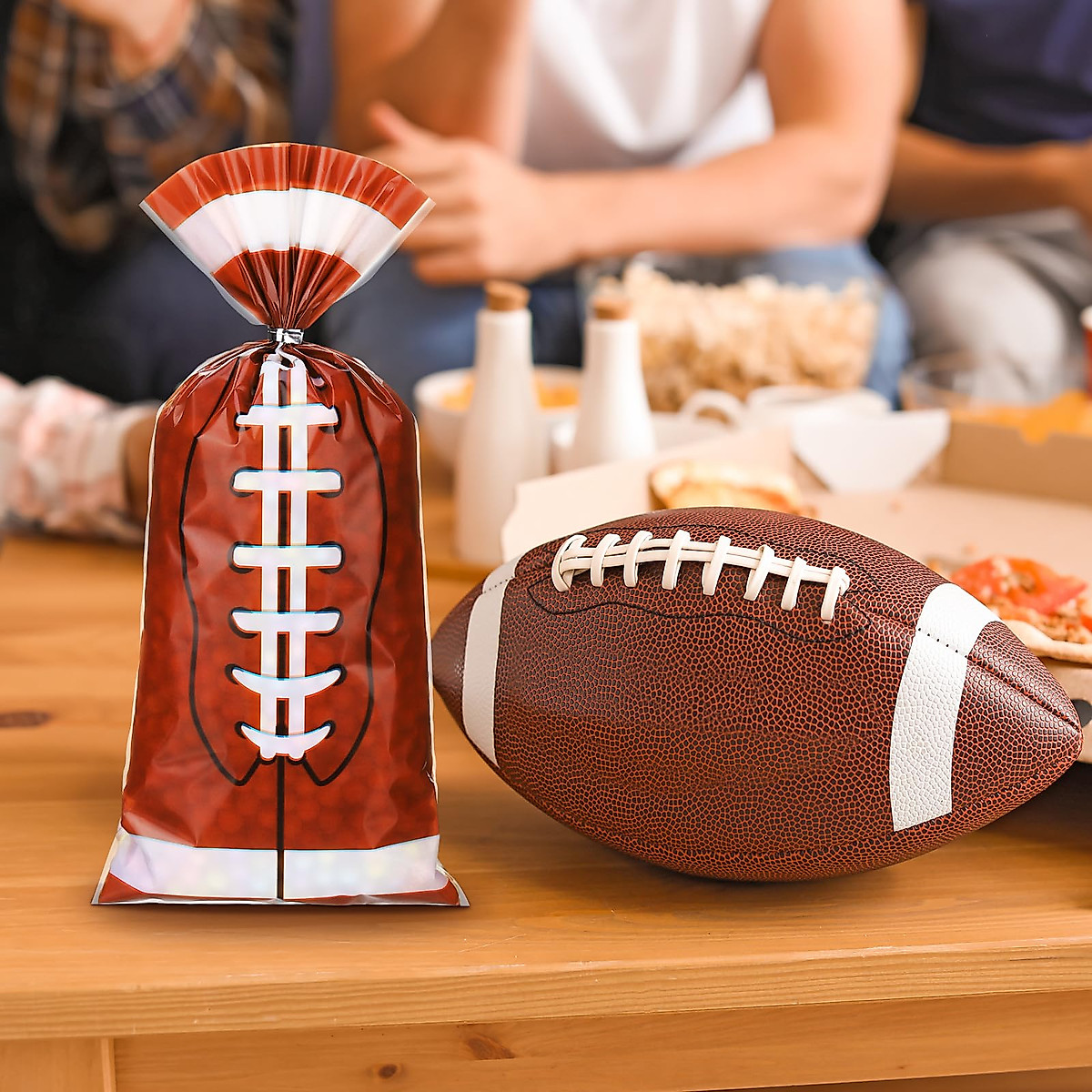 Jetec 100 Pcs Football Cellophane Bags Football Gift Treat Bag Goodie Candy Bags with Ties Football Birthday Party Decorations Supplies for Football Theme Baby Shower Party Serves (Stylish Style)