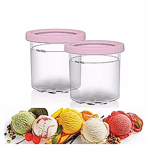 EVANEM 2/4/6PCS Creami Deluxe Pints, for Ninja Ice Cream Maker Cups,16 OZ Creami Containers Bpa-Free,Dishwasher Safe Compatible with NC299AMZ,NC300s Series Ice Cream Makers,Pink-4PCS