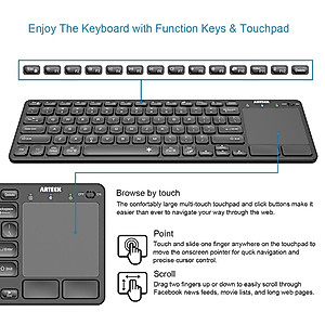 Arteck Universal Backlit 7-Colors Bluetooth Touch TV Keyboard with Easy Media Control and Build-in Touchpad for TV-Connected Computer, Smart TV, Desktop, Laptop, iPad, Surface, Tablet, HTPC