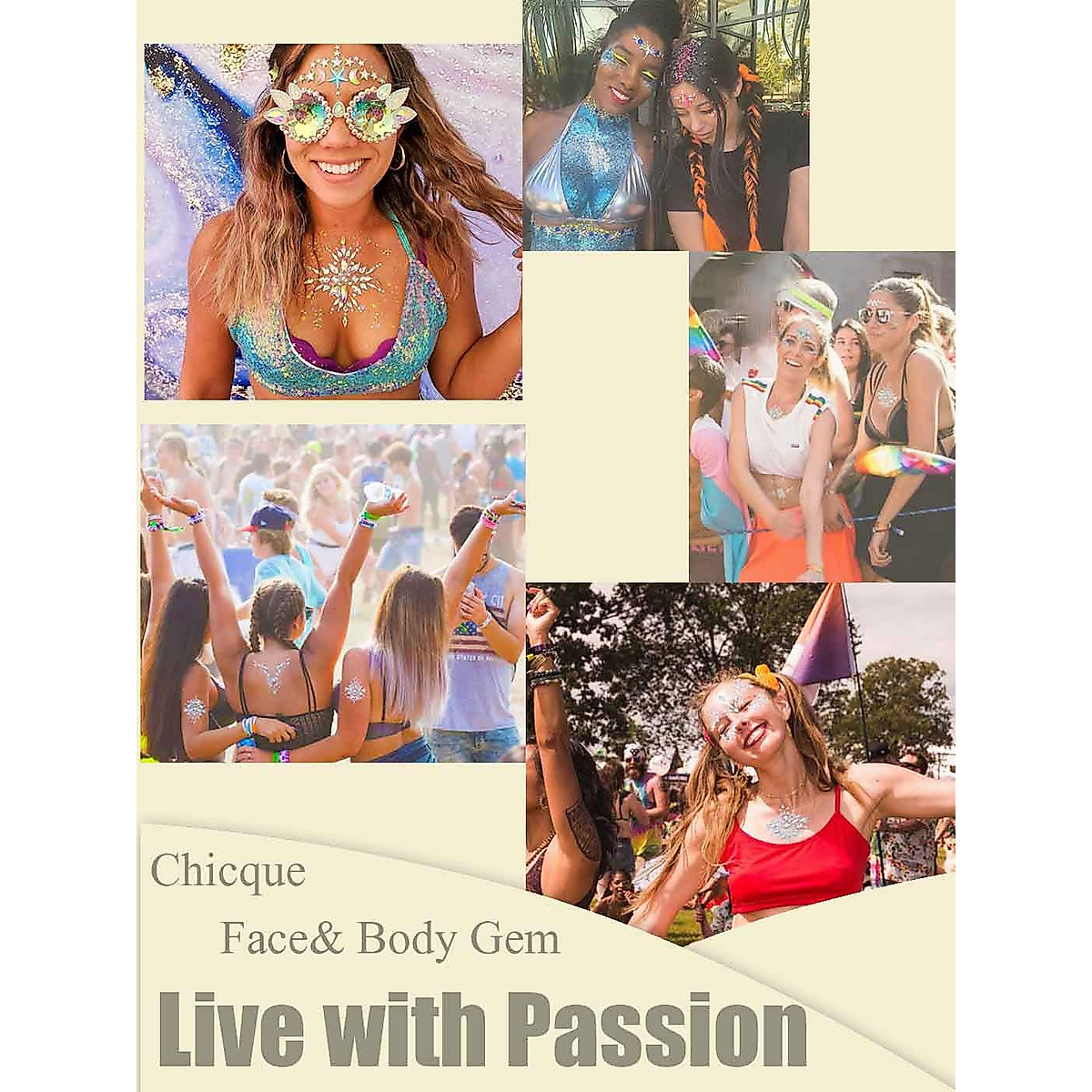 Blindery Rhinestone Face Gems Mermaid Cross Chest Gem Crystal Eyes Face Stickers Jewels Body Rave Festival Party Face Jewelry for Women and Girls 2PCS