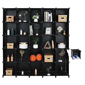 VINGLI 25 Cube Storage Organizer Closet Storage Shelves, DIY Wire Cube Modular Bookcase Storage, Plastic Closet Cabinet, Ideal for Living Room Bedroom, Home, Office