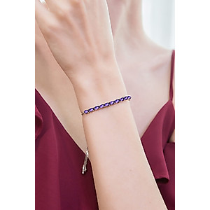 B. BRILLIANT Sterling Silver 5x3mm African Amethyst Oval-Cut Bolo Pull-string Adjustable Tennis Bracelet