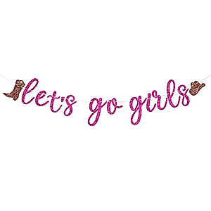 Let's Go Girls Banner, Nashville Bachelorette Party Decorations, Disco Cowgirl Birthday Party Supplies, Western Rodeo Garland Sign, Pre-strung, Pink Glitter