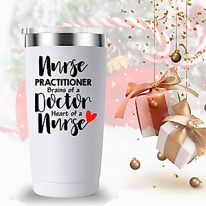 Nurse Practitioner Brains Of A Doctor, Heart Of A Nurse Travel Mug Tumbler.Nurse Practitioner Gifts for Friend Daughter Men Women.Nurse Appreciation,Nursing School Graduation Gifts.(20 oz White)