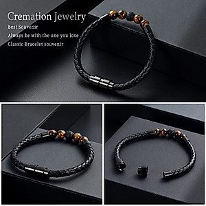 Leather Cremation Memorial Urn Bracelet Lava Stone 316L Stainless Steel Cremation Bangle Keepsake Urn Bracelet for Ashes