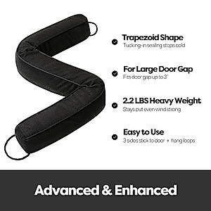 Weighted Door Draft Stopper for Front Door, Easy to Use Heavy 38 inch Door Bottom Winter Cold Air Draft Blocker, for Exterior, Apartment, Back Door, Fits Door Gap Up to 3”, 2.2lb