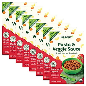 Sprout Organic Baby Food, Toddler Meals, Macaroni Pasta with Vegetarian Tomato Sauce, 5 Oz Bowl (8 Count)