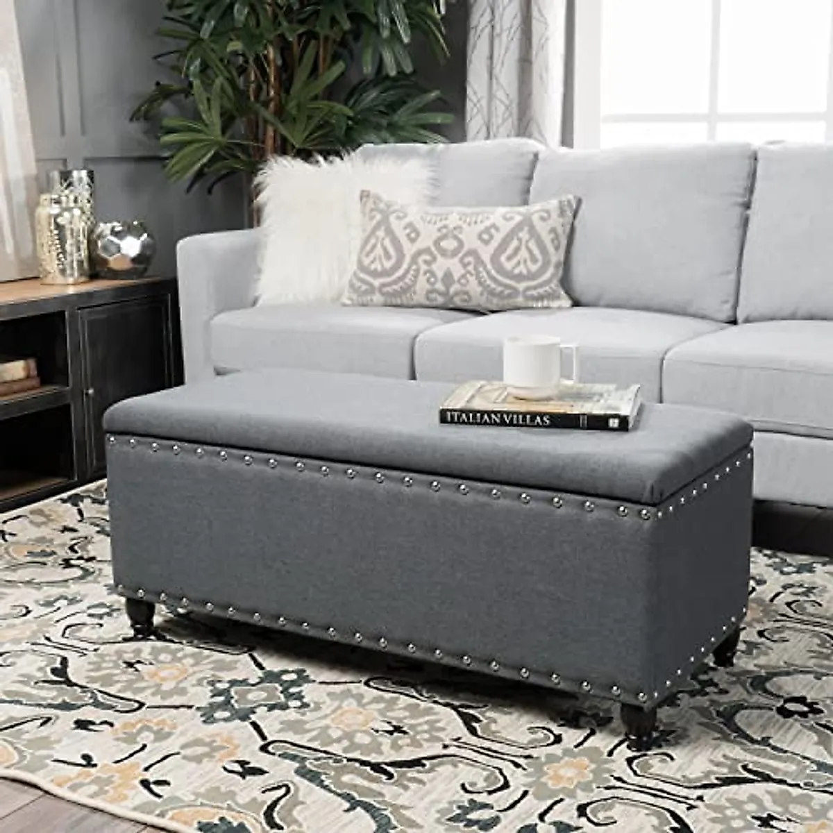 Christopher Knight Home Tatiana Fabric Storage Ottoman, Charcoal