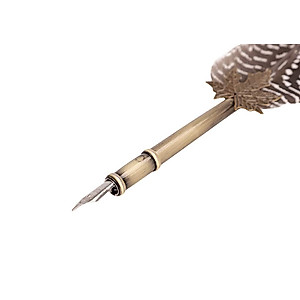 JIAHG Vintage Dip Pen Set, Calligraphy Pen with 5 Replacement Nibs, Handmade Quill Feather Pen for Writing, Drawing, Ideal Gifts for Special Occasions