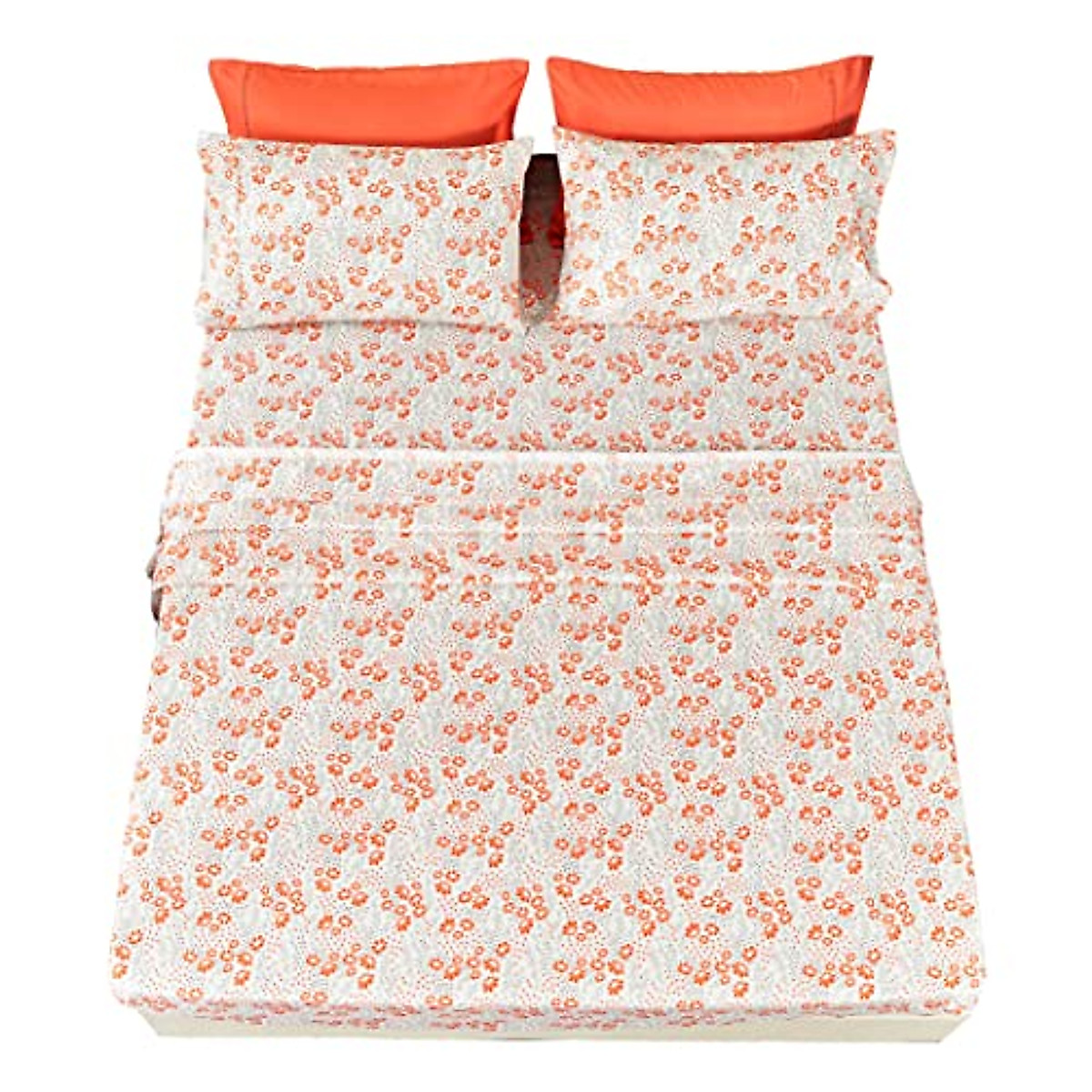 American Home Collection 6 Piece Print Bedding Sheets & Pillowcases Set Brushed Microfiber Wrinkle Free 14 Inches Deep Pocket Coral Patterned Sheets (Queen, Peach Floral)