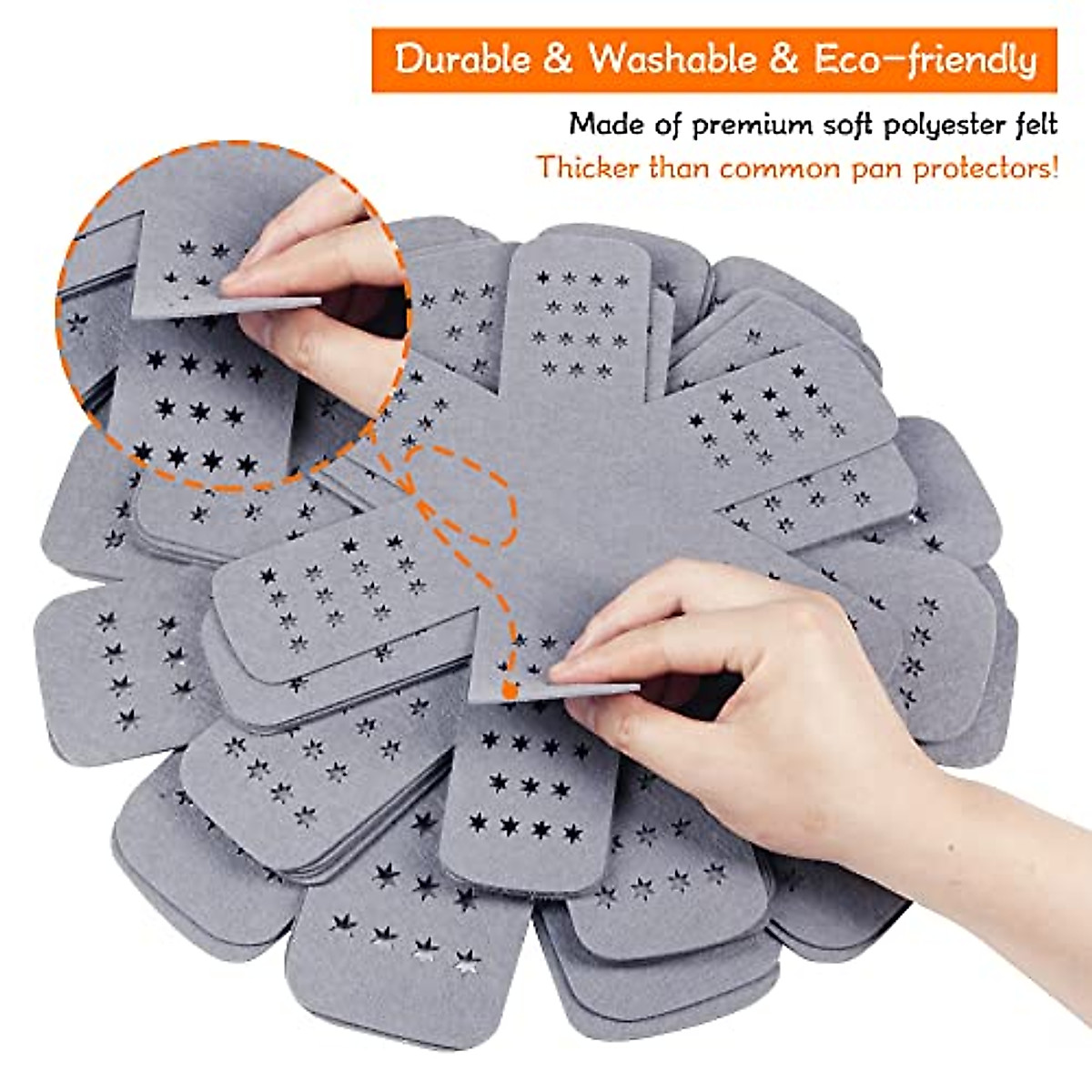 BYKITCHEN Pan and Pot Protectors, Larger & Thicker Pan Protectors with Stars, Set of 6 and 3 Different Sizes, Pot Protectors for Stacking and Protecting Your Cookware