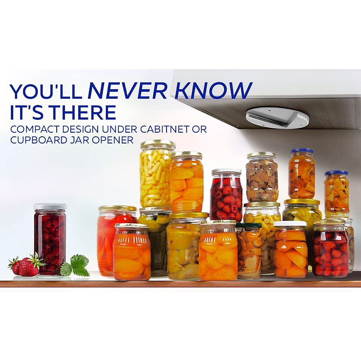 Under Cabinet Jar Lid & Bottle Opener, Made In USA - Opens Any Size Jar - Great for Arthritis - Perfect for Seniors & Weak Hands - Great Kitchen Tool for Weak Hands and Seniors with Arthritis, White