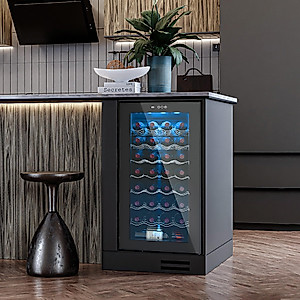 Fijinhom 32 Bottle Wine Cooler, Black, Thermoelectric Wine Fridge, 2.75 cu. ft. (78L), Freestanding Wine Cellar, Red Wine Storage for Small Kitchen, Apartment, Condo, RV