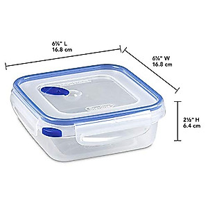 Sterilite Ultra-Seal 4 Cup Square, Airtight Food Storage Container, Latching Lid, Microwave and Dishwasher Safe, Clear With Blue Gasket, 1-Pack