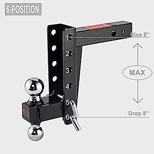 OPENROAD Adjustable Trailer Hitch Ball Mount Fits 2-Inch Receiver, 2’’ & 2-5/16’’ Dual Balls 12000lbs/7500LBS, 8" Drop/ 8" Rise Drop Hitch, Tow Hitch for Heavy Duty Truck with Stainless Steel Pins