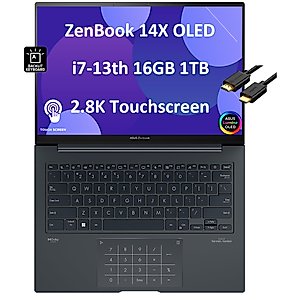 ASUS ZenBook Pro 14 14X OLED Q420 Business Laptop (14.5" QHD+ Touchscreen, Intel 13th Gen 14-Core i7-13700H, 16GB DDR5 RAM, 1TB SSD) Backlit, FHD Webcam, NumberPad, IST HDMI, Win 11 Pro, Inkwell Gray