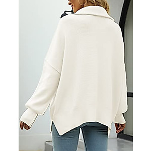 LILLUSORY Women's Long Sleeve Button Up Drop Shoulder Sweaters 2023 Fall Oversized Slit Side Knit Pullover Sweater White