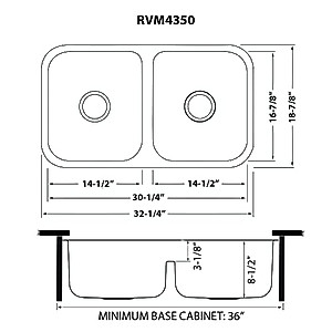 Ruvati 32-inch Low-Divide 50/50 Double Bowl Undermount 16 Gauge Stainless Steel Kitchen Sink – RVM4350