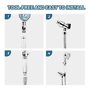 TESECU Turbo Shower Head, Modern Style, 5 Settings, 6 L/min Flow, 360 Rotation, Tool-Free Installation, ABS Material, Stainless Steel Panel, 79" Shower Hose, Bath Ball, Shampoo Comb
