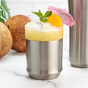 Elevated Craft Hybrid Cocktail Glass Premium Vacuum Insulated Steel Base with Removable Glass Insert - 12oz Rocks Glass, Double Old Fashioned Lowball for Margaritas, Bourbon, Whiskey - Steel