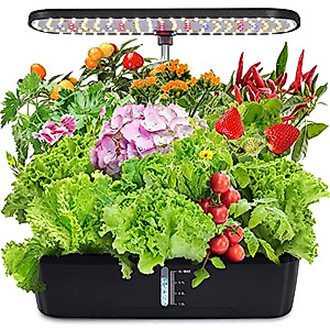 KioGro Hydroponics Growing System, 12 Pods Herb Garden Kit Indoor with 139 LED Grow Light Gardening System, Automatic Timer, Height Adjustable, 4L Water Tank for Home