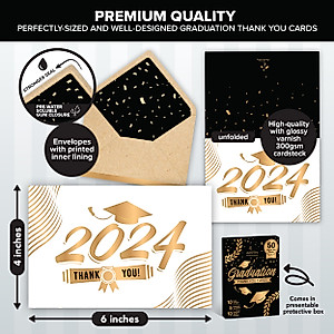 50 Pack Gold-Foiled Thank You Cards for Graduation with Envelopes & Stickers - 10 Designs Blank Inside Graduation Thank You Cards with Envelopes, 6x4in Thank You Graduation Cards Grad Thank You Cards