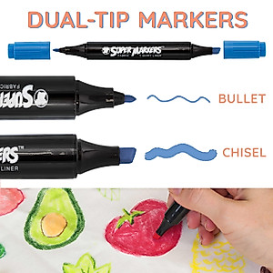 Super Markers 20 Unique Colors Dual Tip Fabric & T-Shirt Marker Set-Double-Ended Fabric Markers with Chisel Point and Fine Point Tips - 20 Permanent Ink Vibrant and Bold Colors