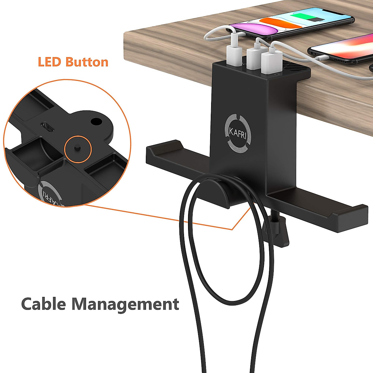 KAFRI RGB Headphone Stand Hanger with USB C Charger, Under Desk Dual Headset Holder Earphone Hook Mount Rack with 3 USB Charging Ports, PC Gaming Desk Accessories