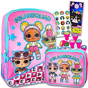LOL Doll Backpack With Lunch Box For Girls - 5 Pc Bundle With 16 inch Lol Dolls School Bag, Lunch Bag, Animal Stickers, and More For LOL School Supplies (Lol Dolls Activity Set)
